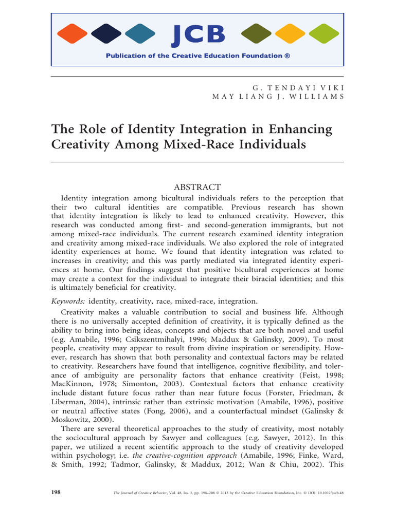The Role of Identity Integration in Enhancing Creativity in Mixed-Race ...