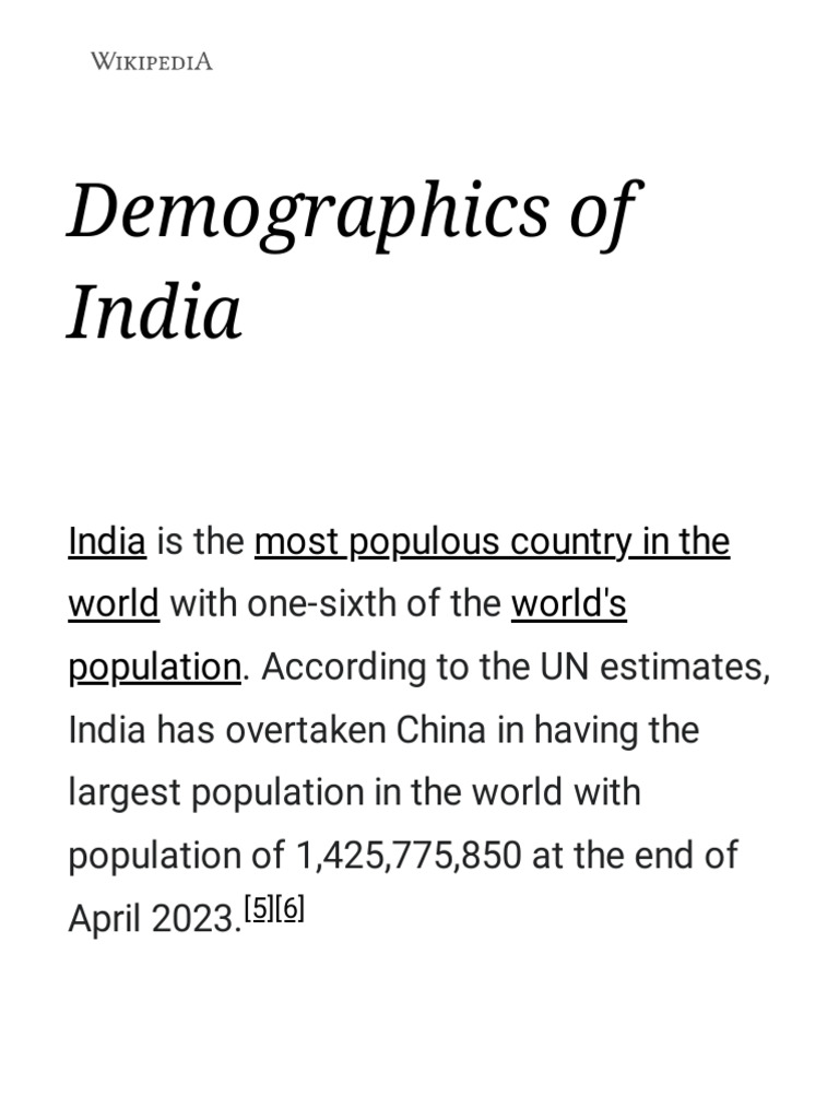 Demographics of India - Wikipedia | PDF