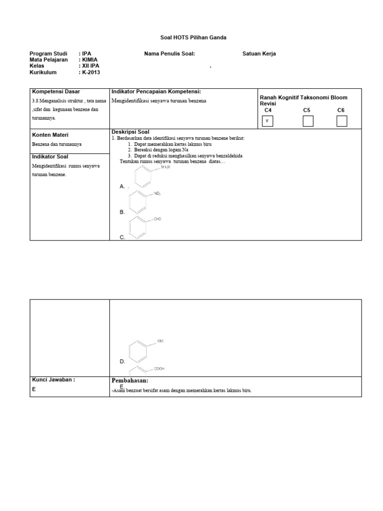 KP3 - LK 3 SOAL HOTS PG BENZENA DAN TURUNANANNYA | PDF