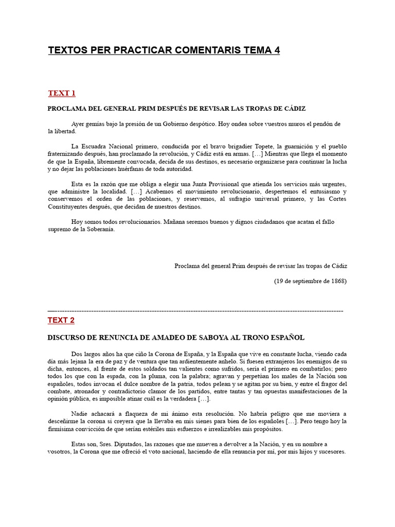 Textos Per Practicar Comentari Tema 4 | PDF