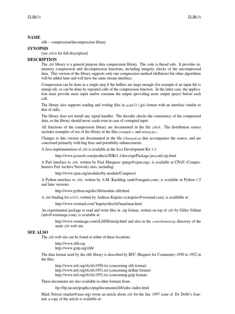Zlib Man | PDF | Data Compression | Library (Computing)