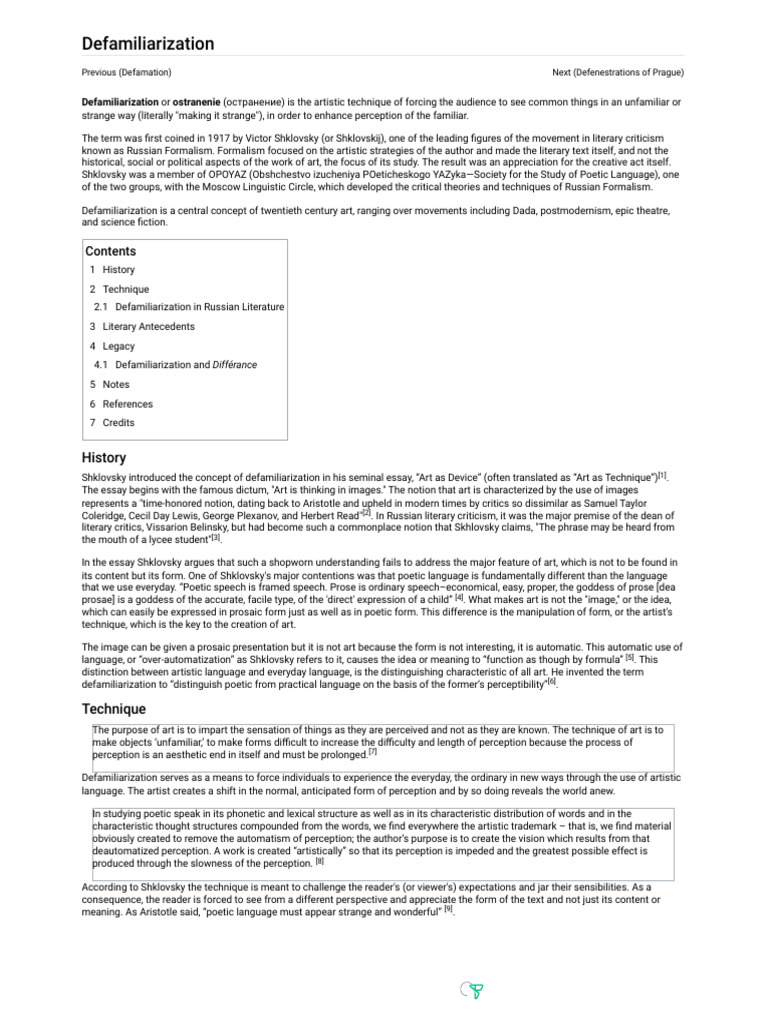 Defamiliarization - New World Encyclopedia | PDF | The Arts