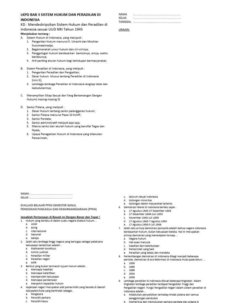 LKPD KLS Xi GSL Bab 3 Sistem Hukum Dan Peradilan Di Indonesia | PDF