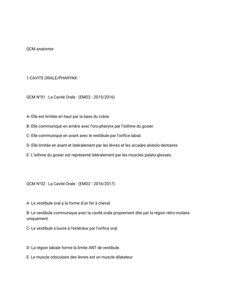 QCMs Anatomie Afaf Non Corrigés | PDF