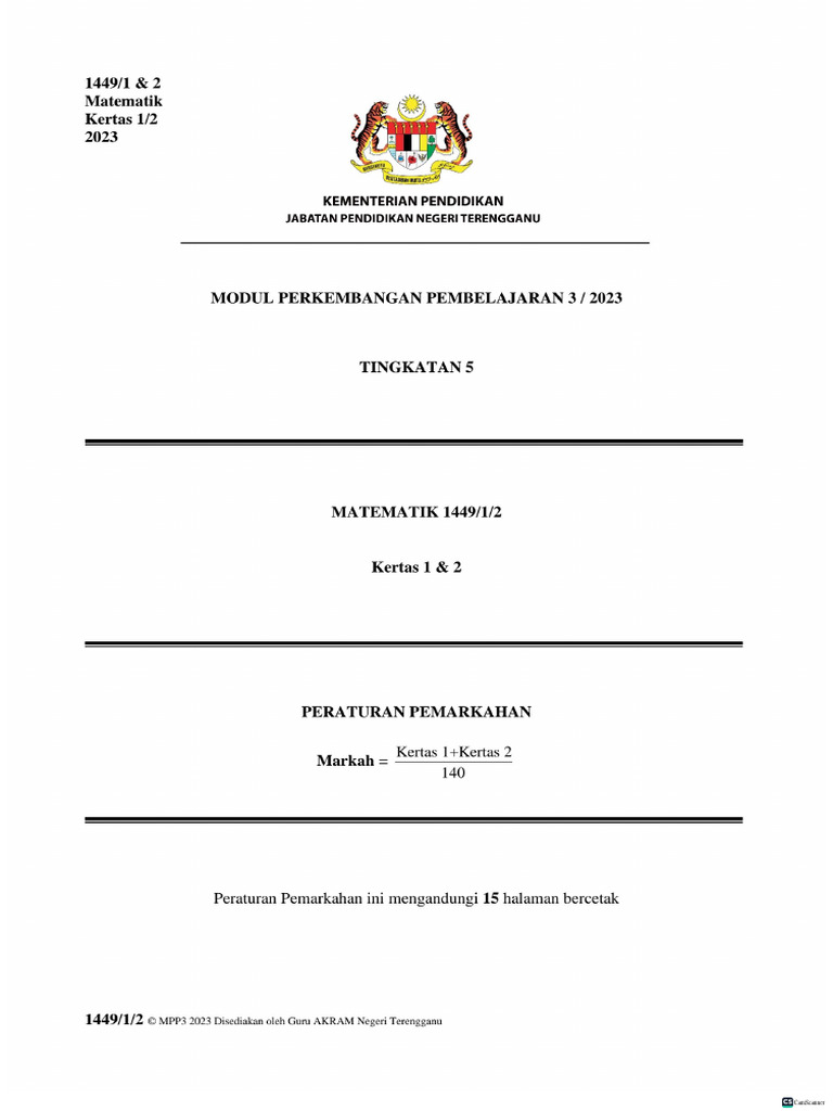 2023 Mpp3 Matematik K1 K2 Skema Pdf