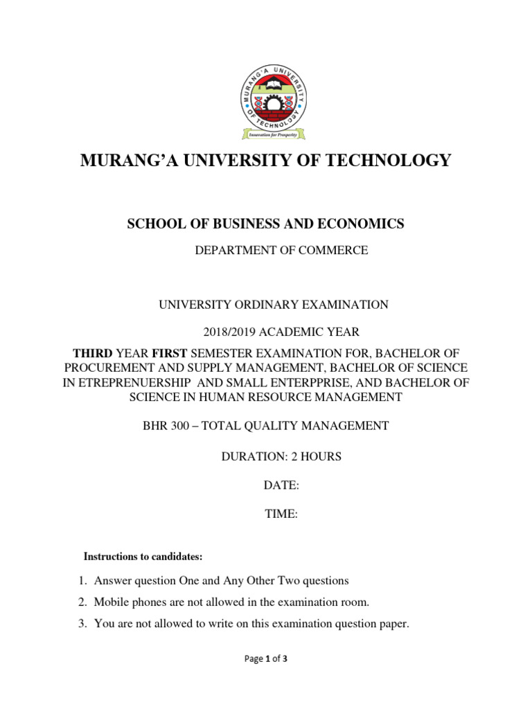 BHR 300 Total Quality Management | PDF