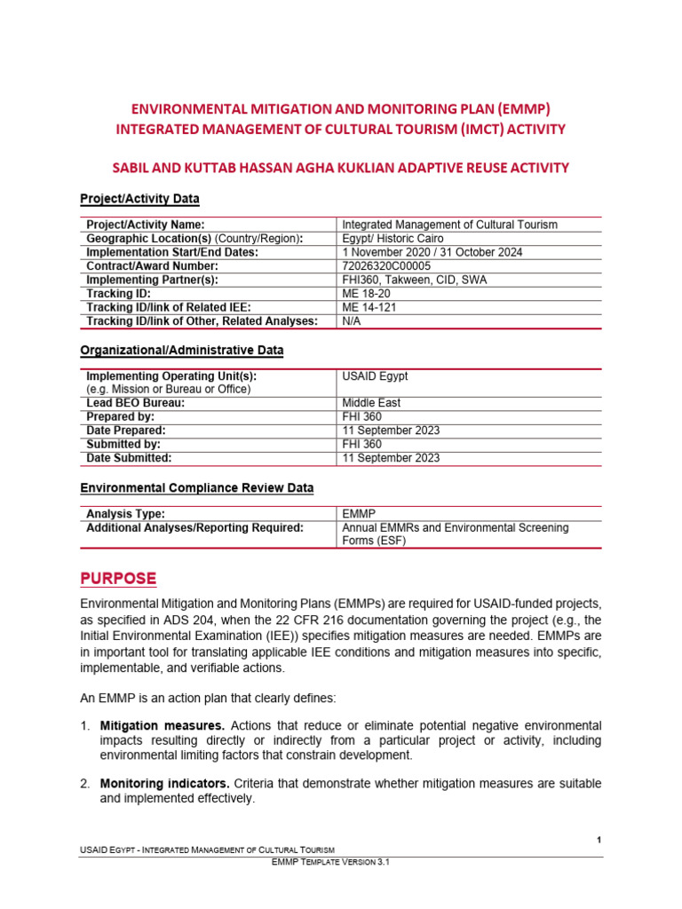 Egypt IMCT EMMP - Hassan Agha Kuklian - Final - COR Signed | PDF