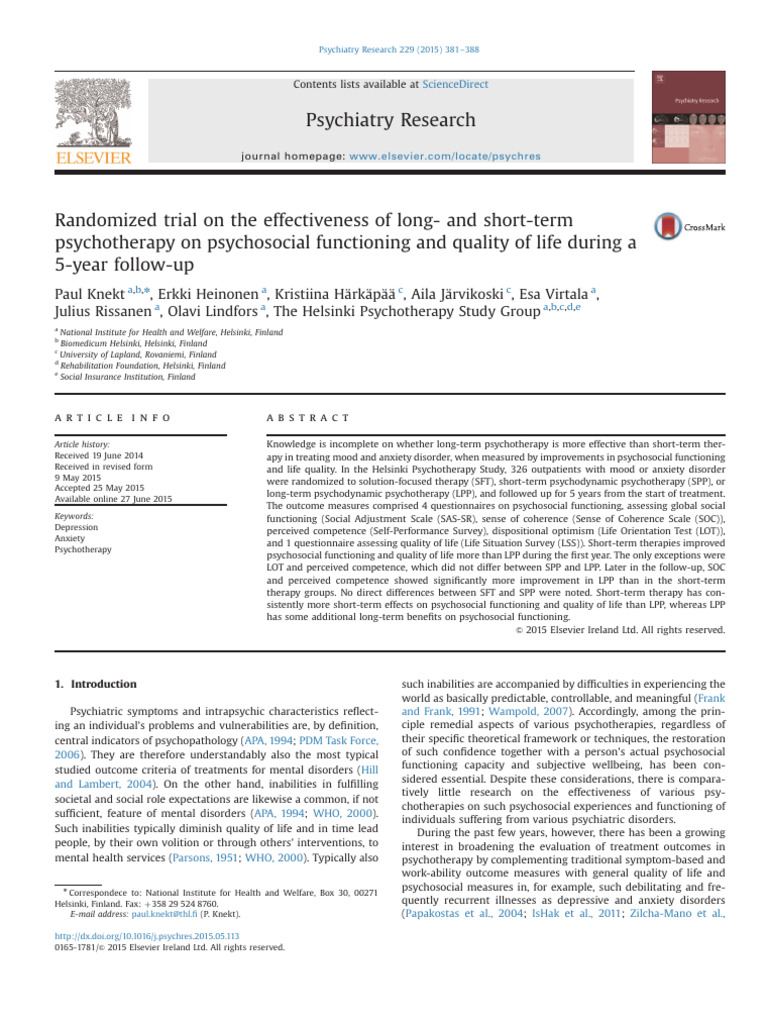 Long vs Short Psychotherapy Study | PDF