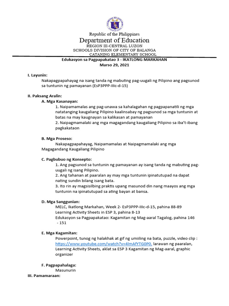 ESP Video Lesson Plan COT 1 | PDF