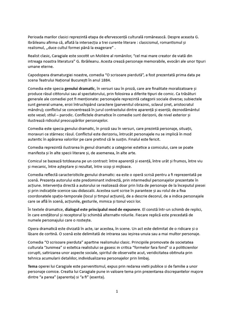 O Scrisoare Pierduta | PDF