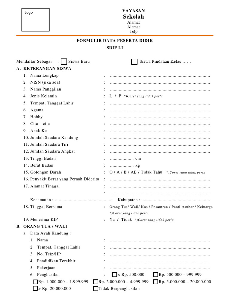 Formulir Data Siswa | PDF