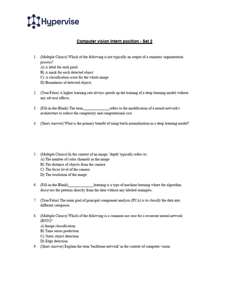 Computer Vision Intern Position - Set 2 | PDF | Deep Learning ...