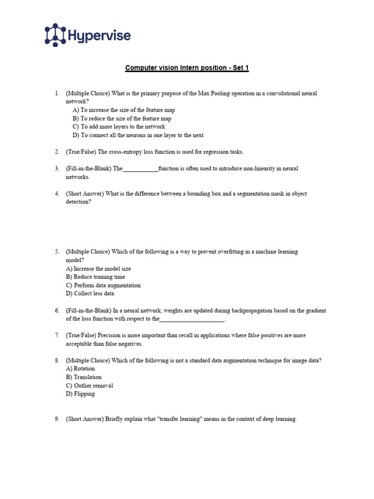 Computer Vision Intern Position - Set 1 (1) 354 | PDF | Machine ...