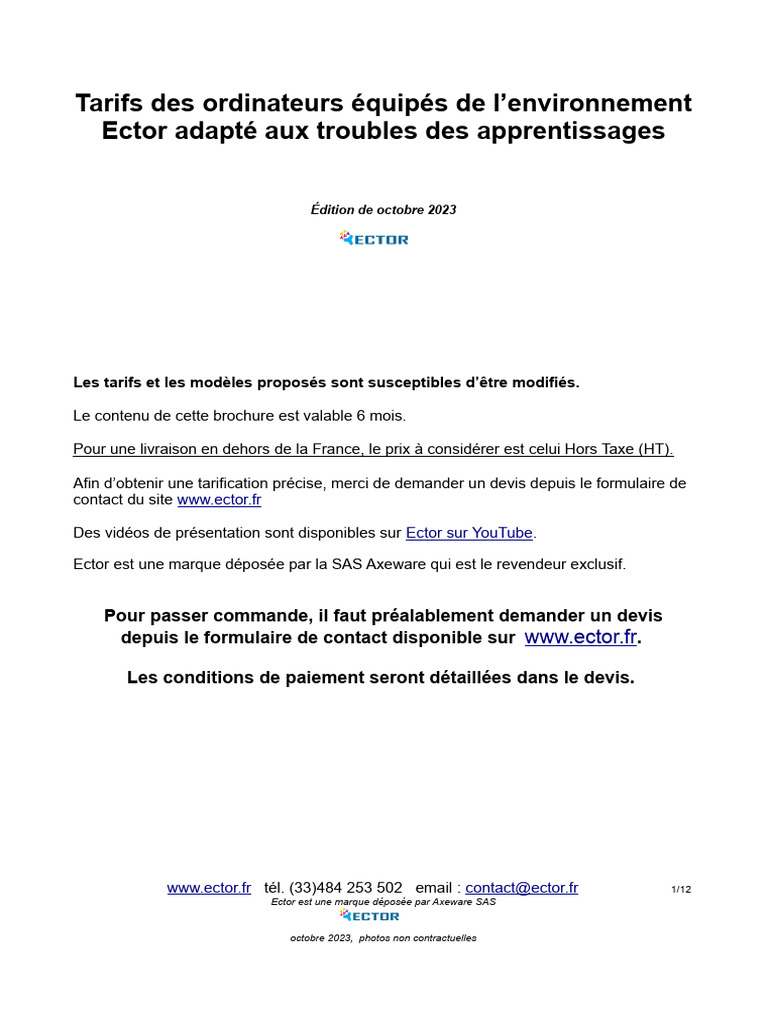 Brochure Tarifaire Ector | PDF