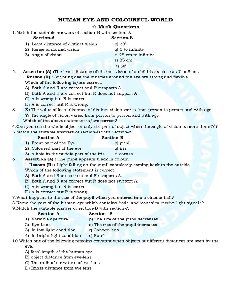 Human Eye and Colourful World | PDF | Teaching Methods & Materials