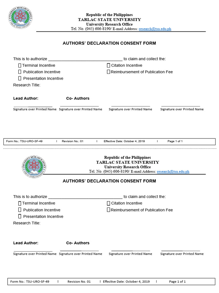 Tsu Uro SF 49 Authors Declaration Consent Form | PDF