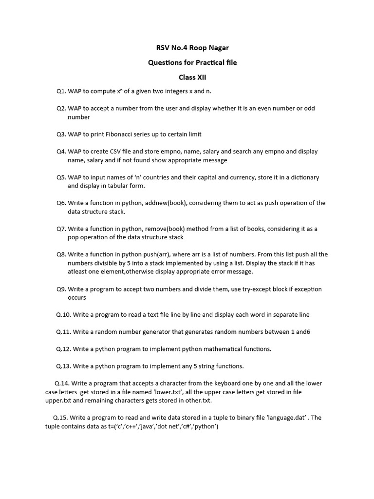 12 Practical File Questions Pdf Databases Sql