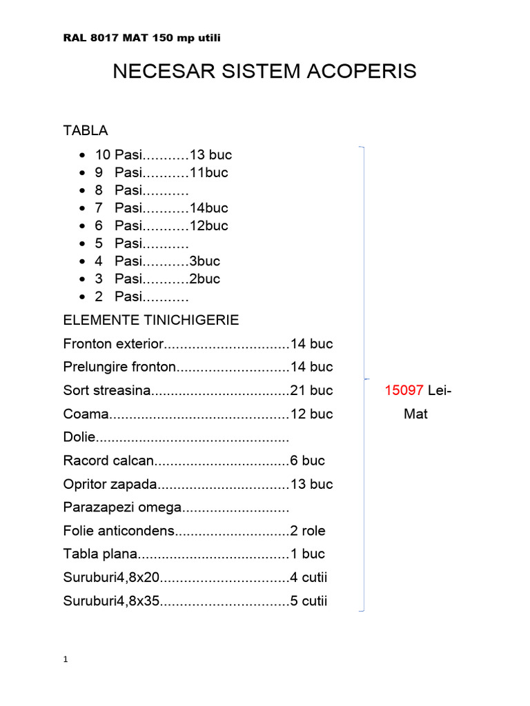 NECESAR SISTEM ACOPERIS | PDF