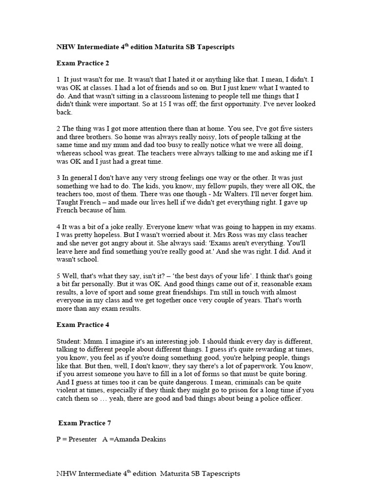 Headway 4 Ematuritasbtapescripts | PDF