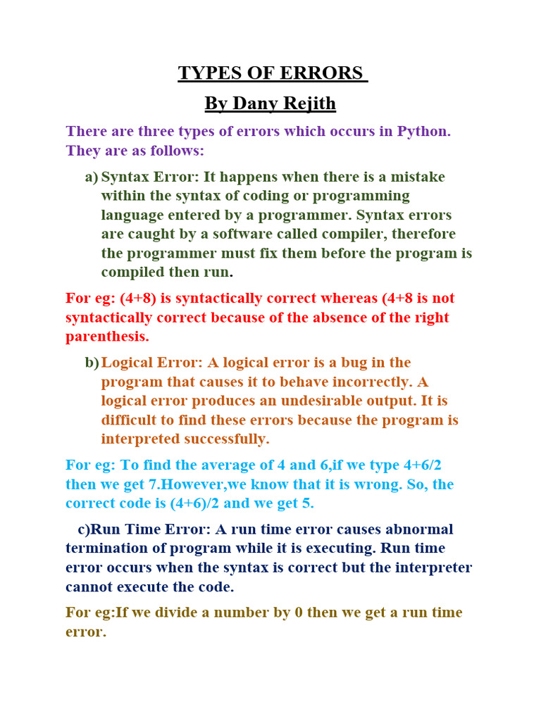TYPES OF ERRORS CS AIL PROJECT PPT | PDF