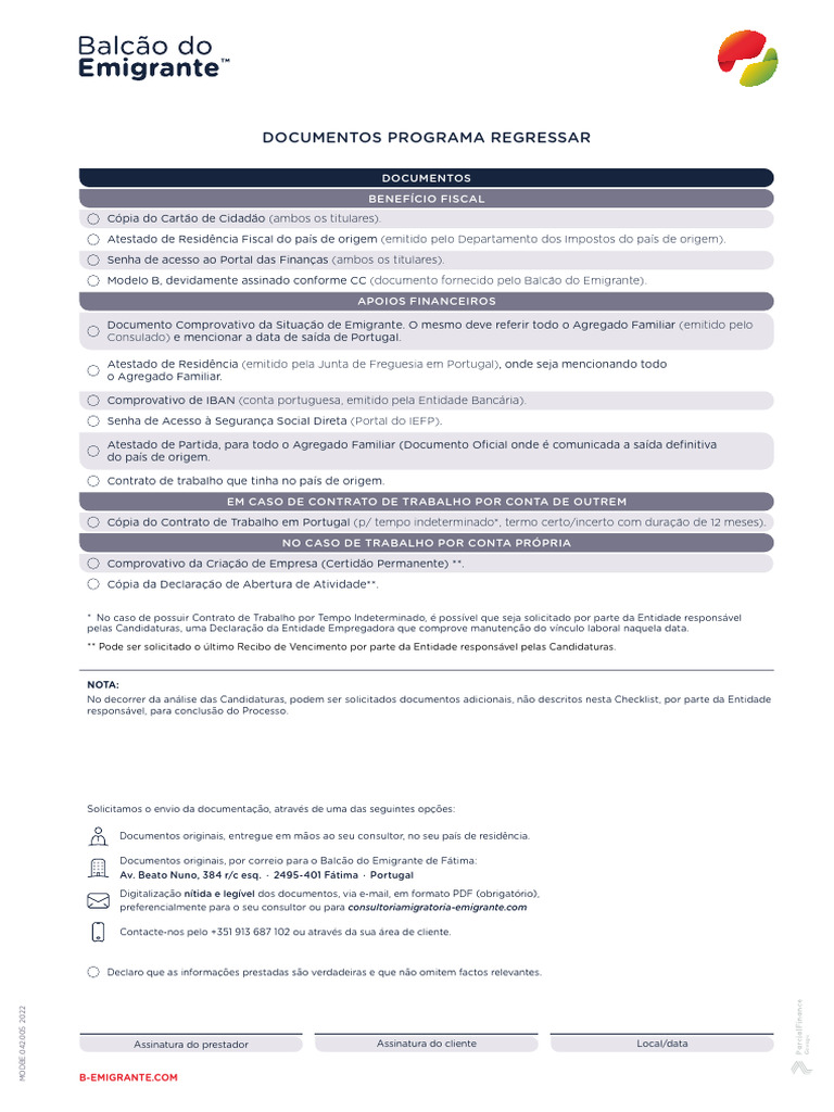 Checklist_Documentos Programa Regressar | PDF