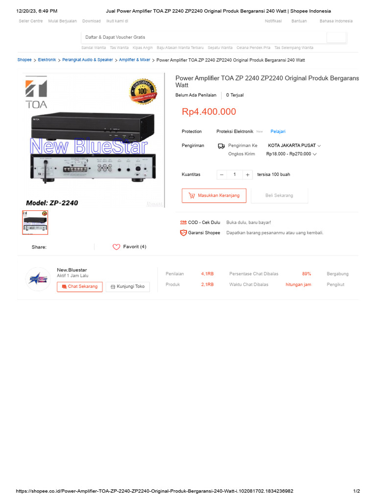 Jual Power Amplifier TOA ZP 2240 ZP2240 Original Produk Bergaransi 240 ...