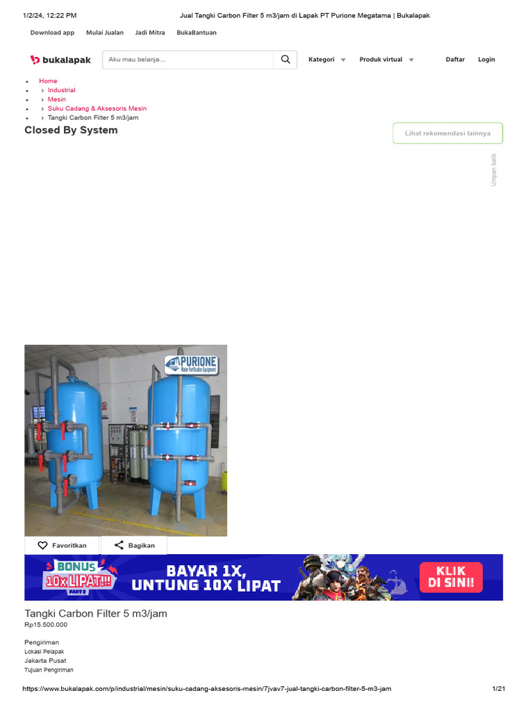 Jual Tangki Carbon Filter 5 m3 - Jam Di Lapak PT Purione Megatama - Bukalapak | PDF