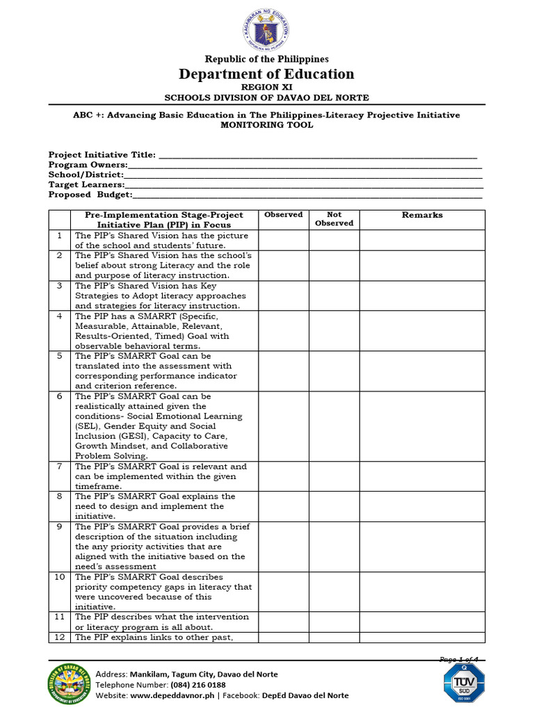 ABC Monitoring Tool | Download Free PDF | Literacy | Learning