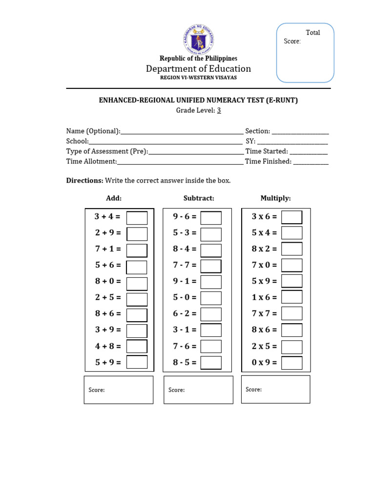 Grade 3 Enhanced Numeracy Test | PDF
