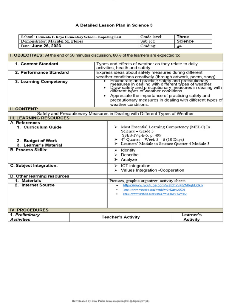 A Detailed Lesson Plan in Science 3 | PDF