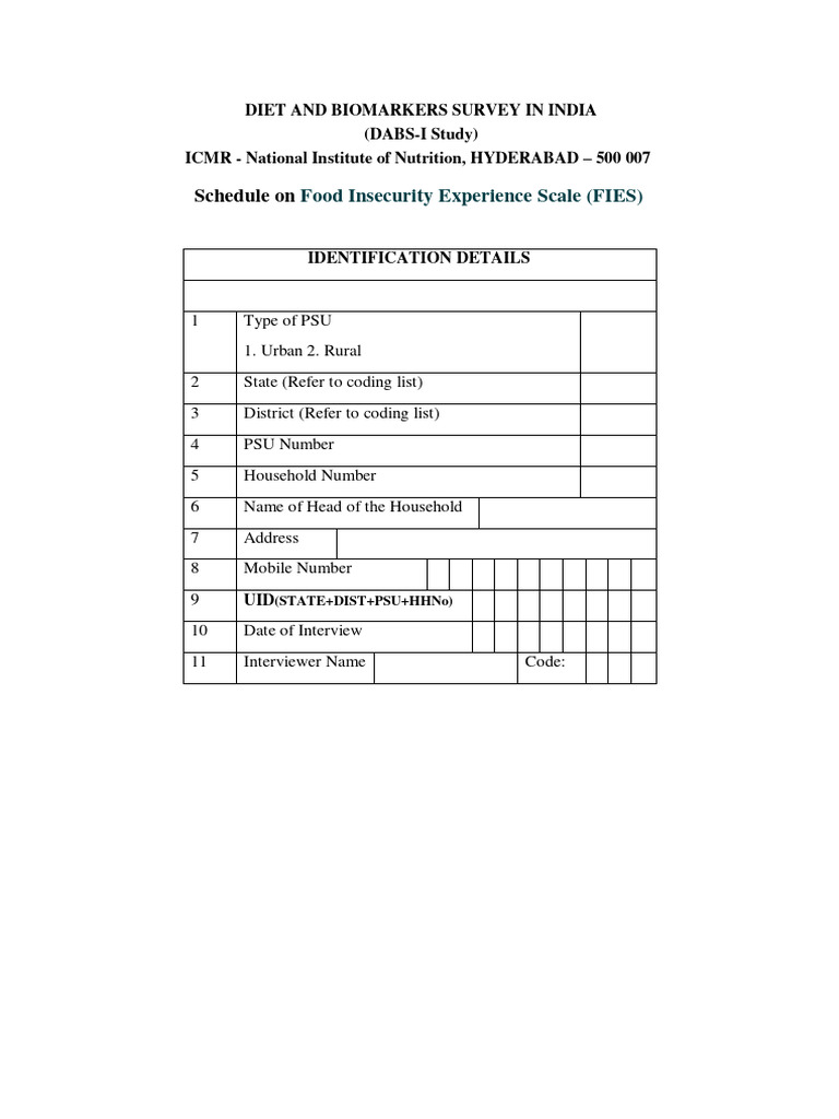 7. Food Insecurity Experience Scale (FIES) | PDF