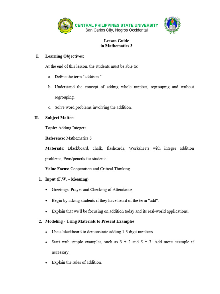 LESSONPLAN Final | PDF | Multiplication | Lesson Plan