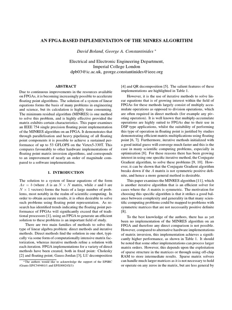 Minres Algorithm FPGA | PDF