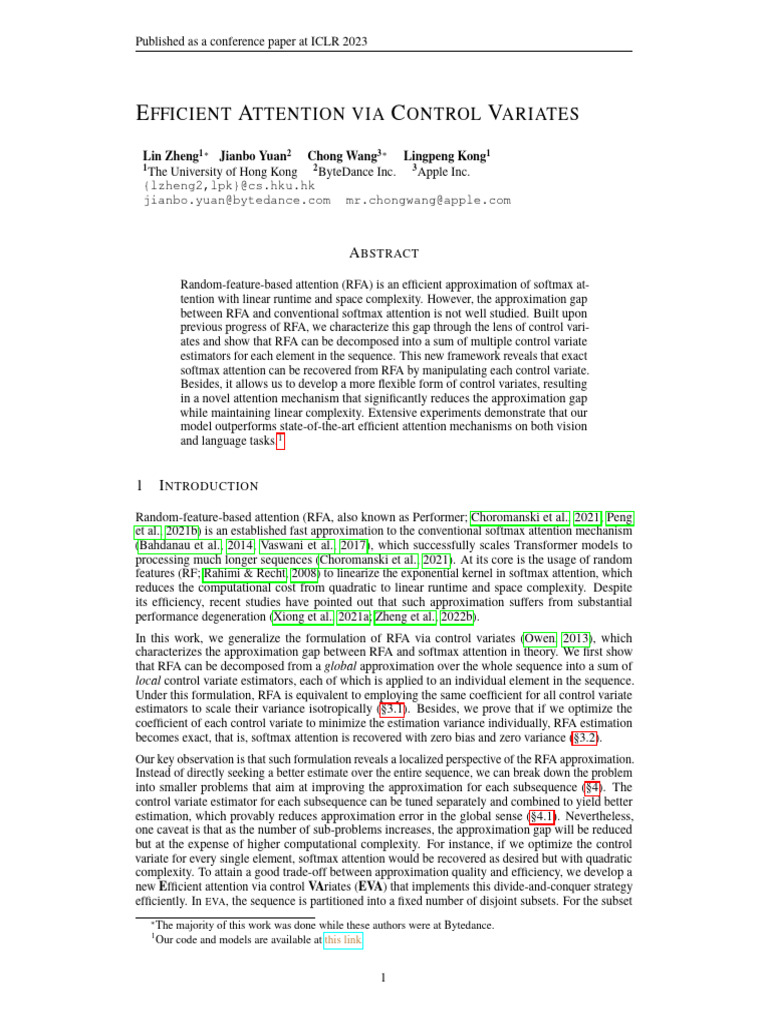 Efficient Attention Via Control Variates Pdf