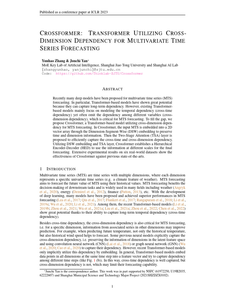 Crossformer - Transformer Utilizing Cross-Dimension Dependency For Multivariate Time Series ...