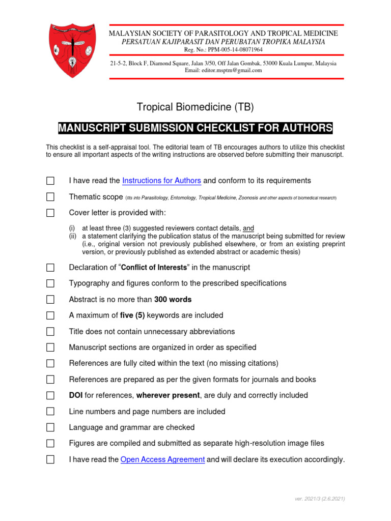 MANUSCRIPT-SUBMISSION-CHECKLIST-02062021 | PDF