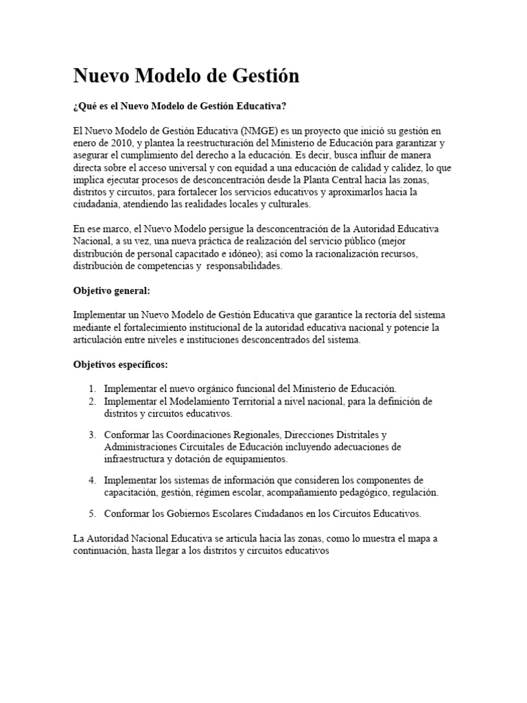 Nuevo Modelo de Gestión Educación en Ecuador | PDF