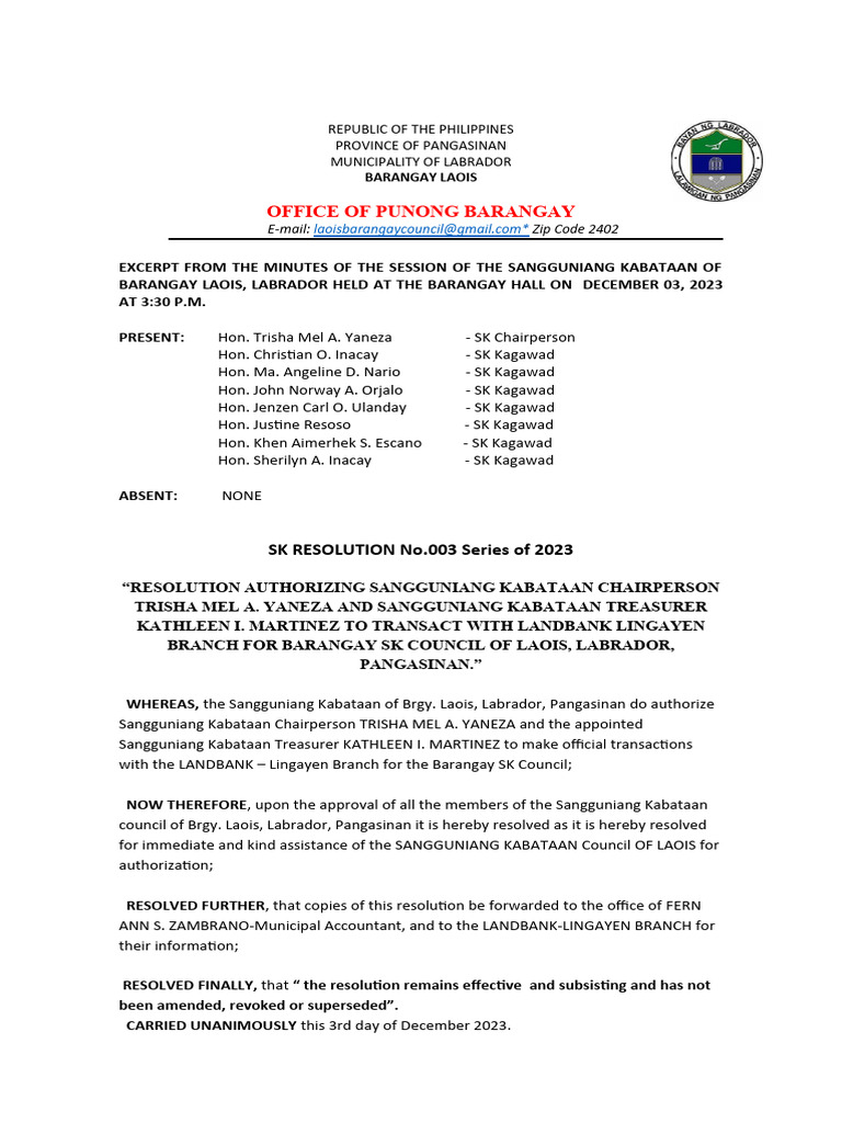 SK Resolution on Bank Transactions | PDF