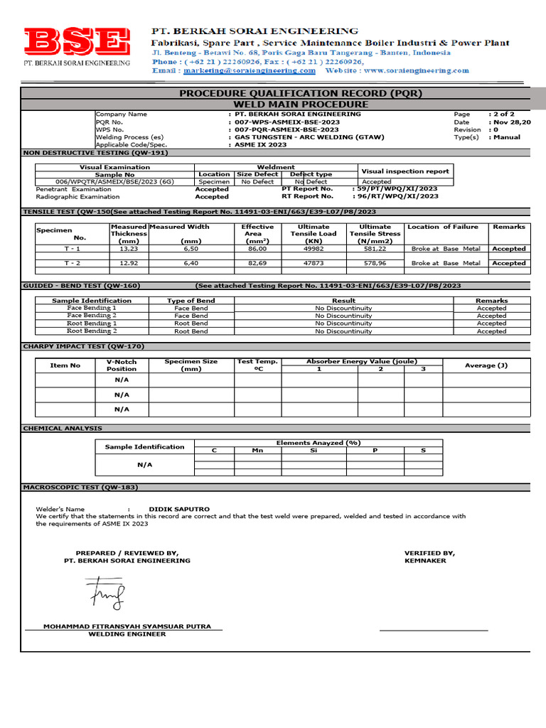 PQR PT Bse WPS 07 | PDF | Construction | Welding