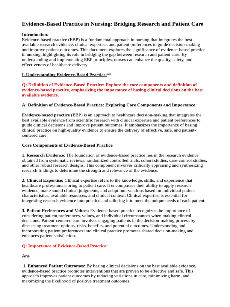 Evidence-Based Practice in Nursing: Bridging Research and Patient Care ...