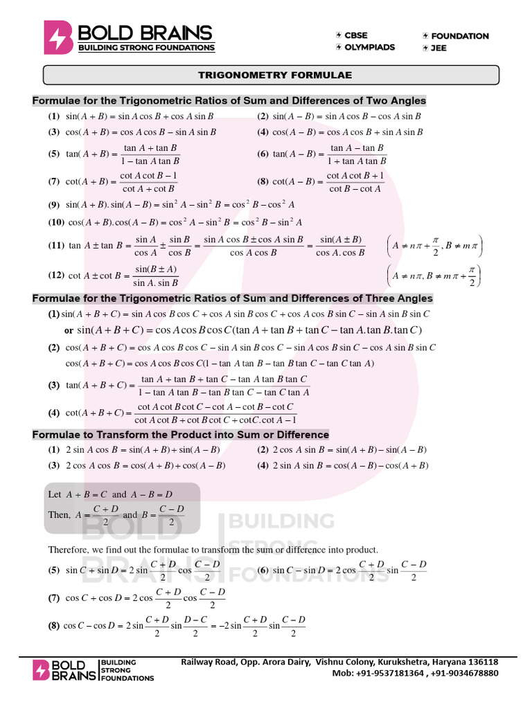 Xi Trigonometry Formula | PDF