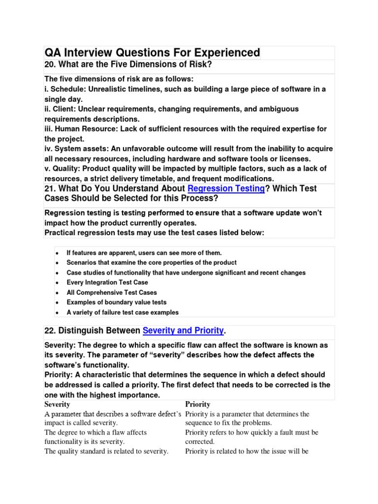 QA Interview Questions For Experienced | PDF