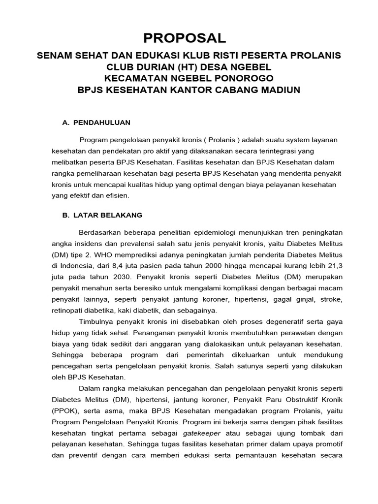 Proposal Prolanis Tahunan PKM Ngebel | PDF