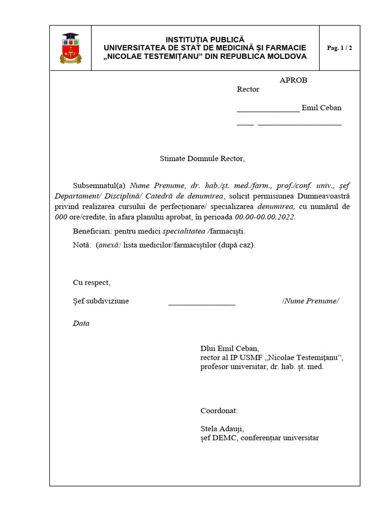 Model Demers Pentru Cursuri Supraplan | PDF