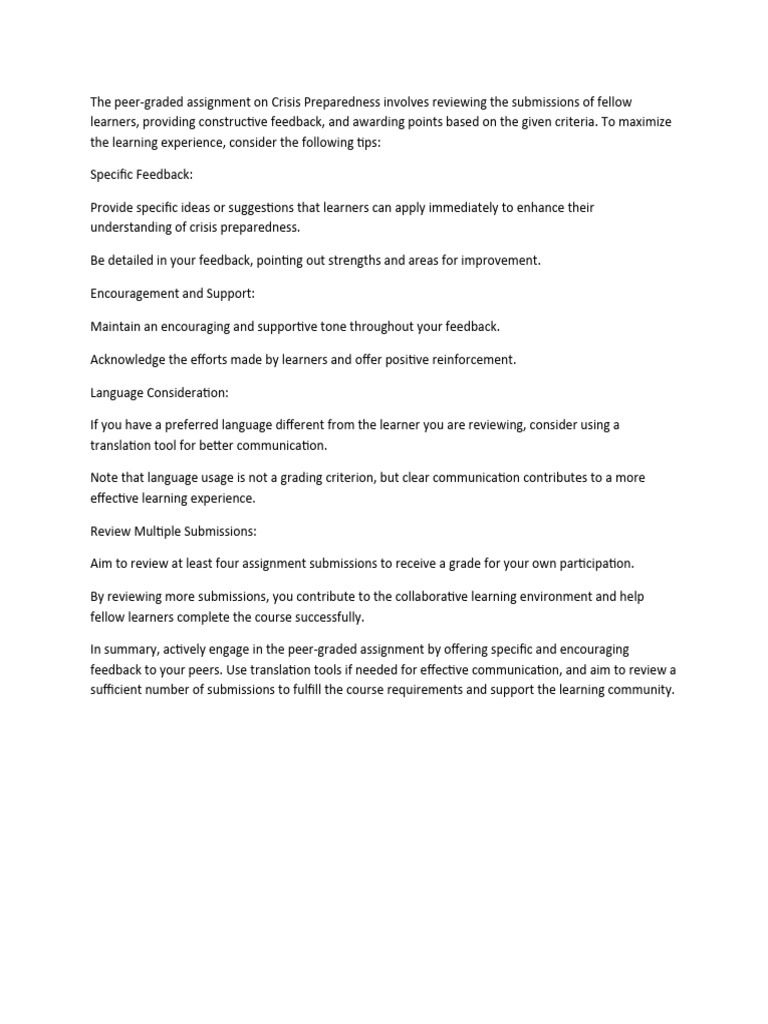Peer-Graded Assignment Crisis Preparedness Xa | PDF | Business | Self ...