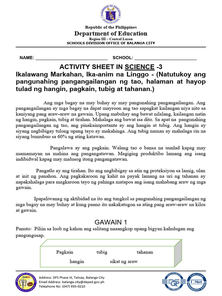 Activity-Sheets-in-Science-3-2nd-Quarter-Week-6-S3LT-IIi-j-14 | PDF