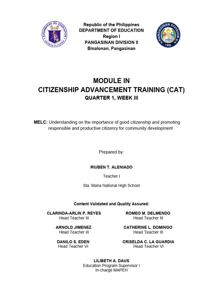 CAT Module Q1 Week 3 Good Citizenship Constitution Preamble Values | PDF | Faith | Constitution
