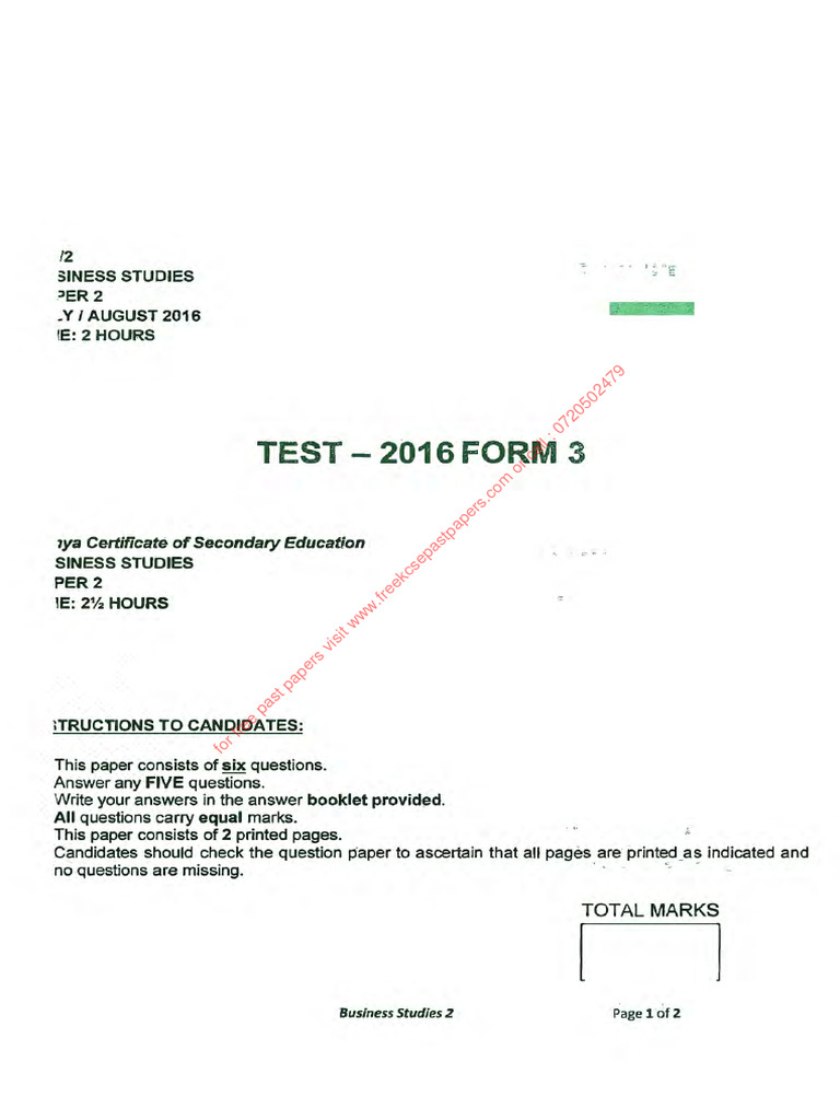 Form 3 Business Studies Paper2 | PDF