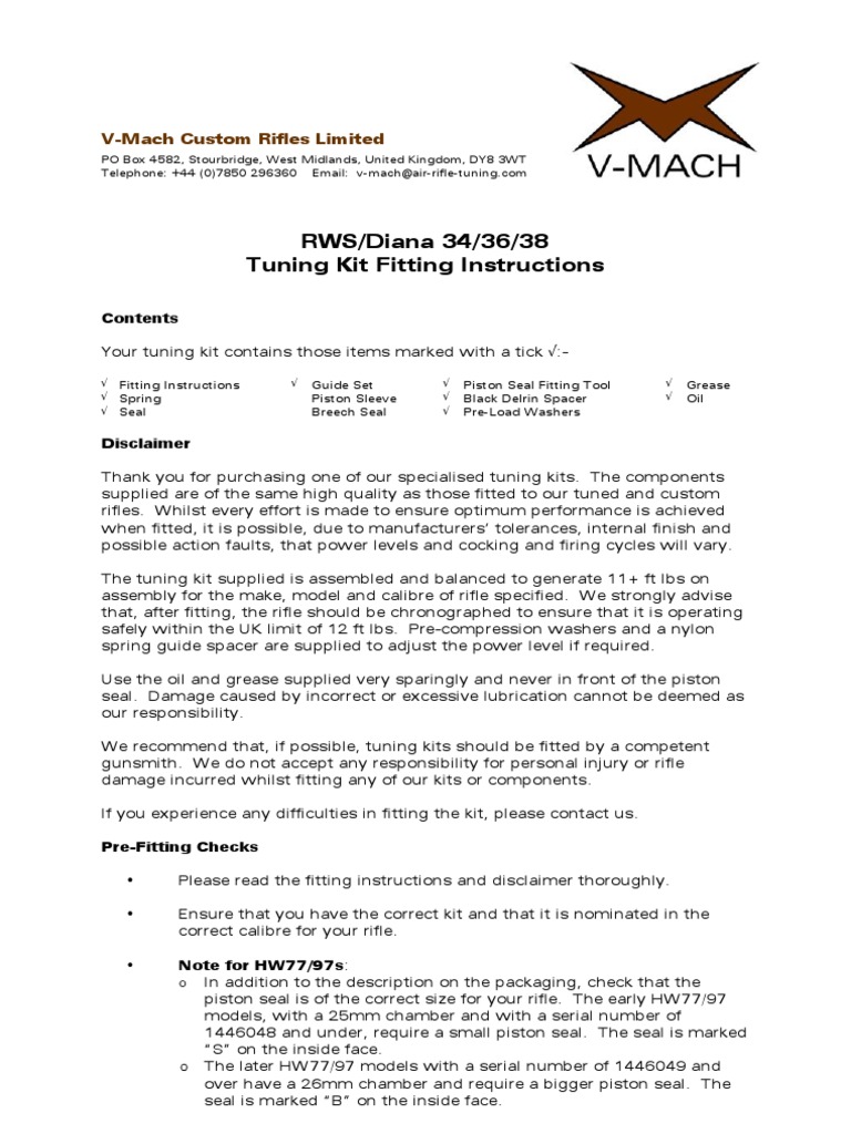 RWS Diana 34/36 Tuning Kit Guide | PDF | Piston | Gas Compressor