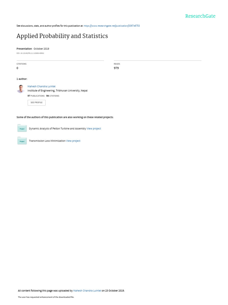 Applied Probability and Statistics | PDF